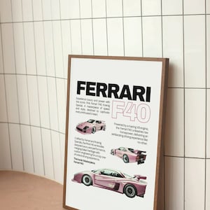 Pink Ferrari F40 Poster Car Wall Art Ferrari F40 Print Ferrari Poster ...
