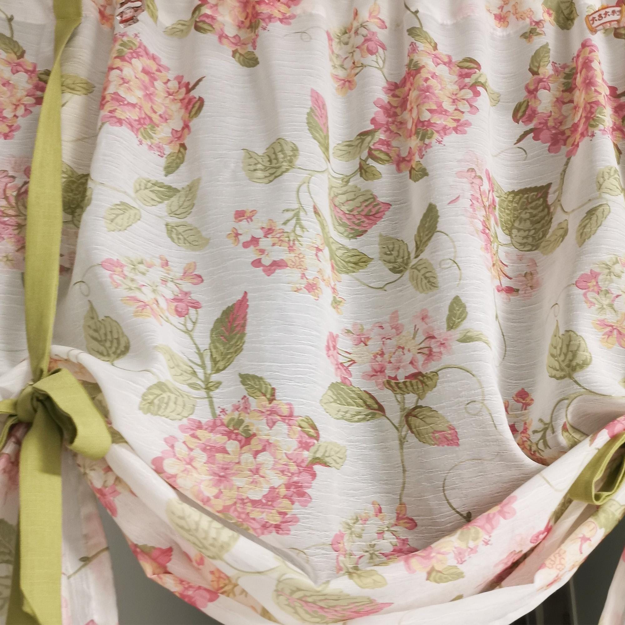 Floral Tie-up Curtains,farmhouse Pink Hydrangea Sheer Valance for Kitchen,adjustable Short ...
