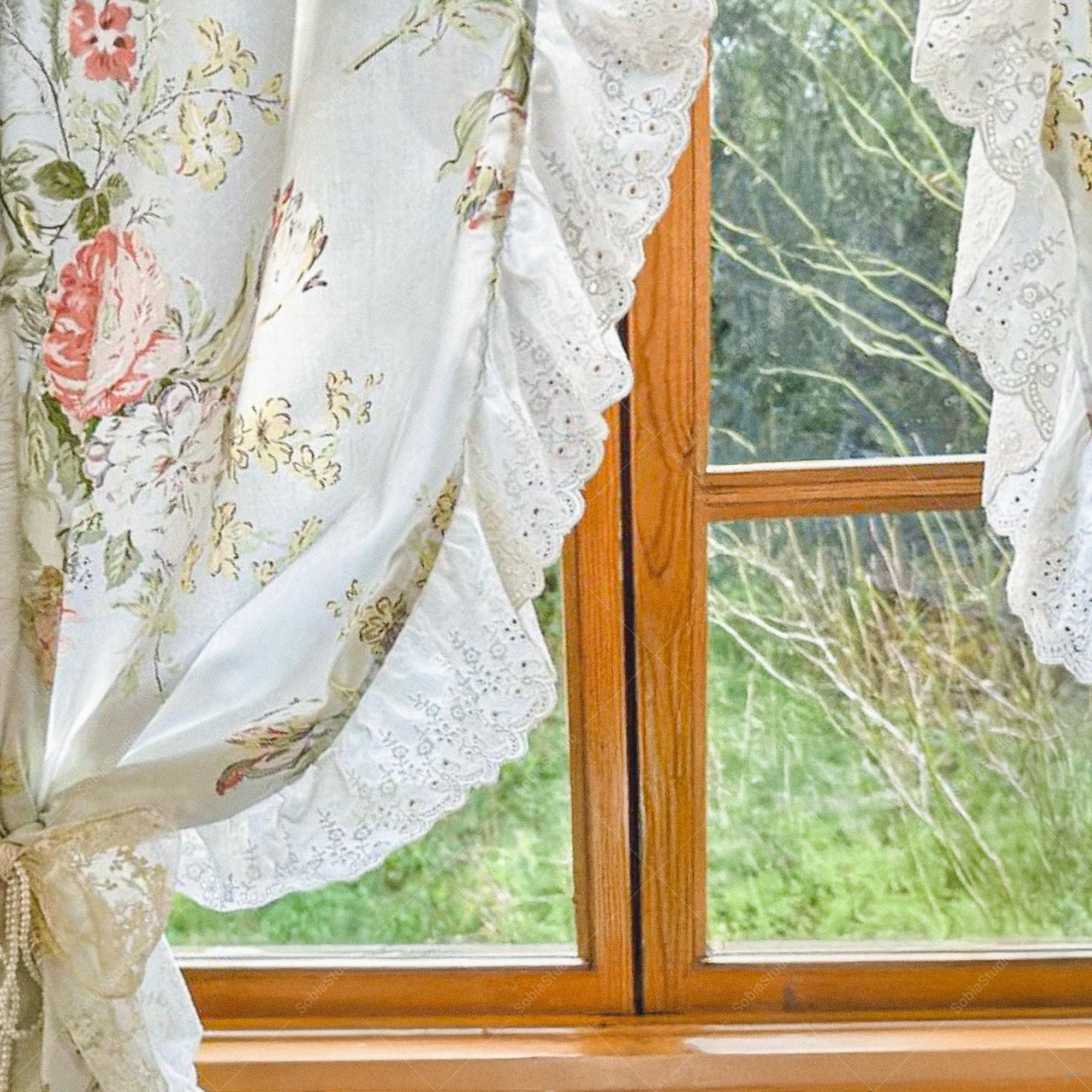 Floral Rose Curtain: Shabby Chic Cotton Window Treatments - Etsy