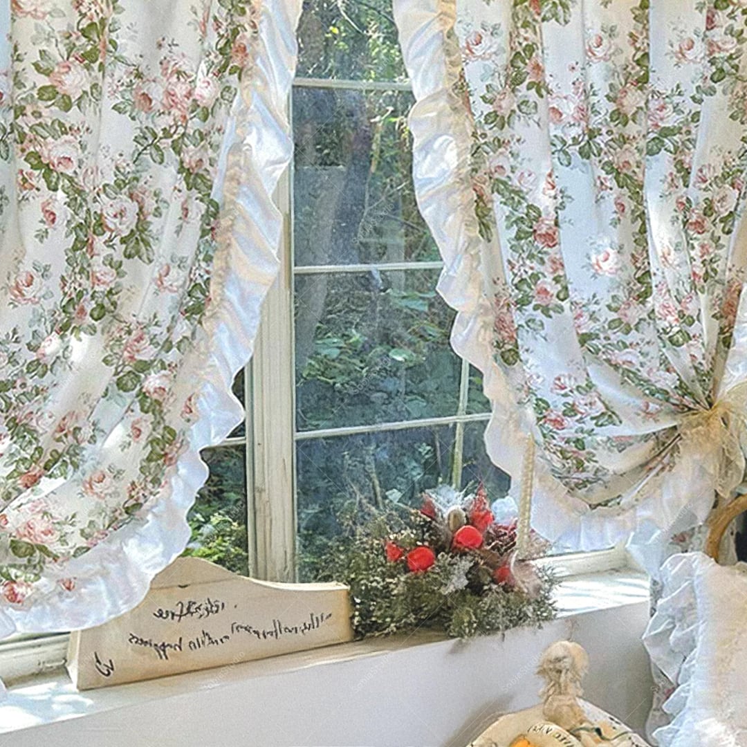 Floral Ruffle Curtain: Cottage Rose Print Cotton Drpae for Bedroom - Etsy