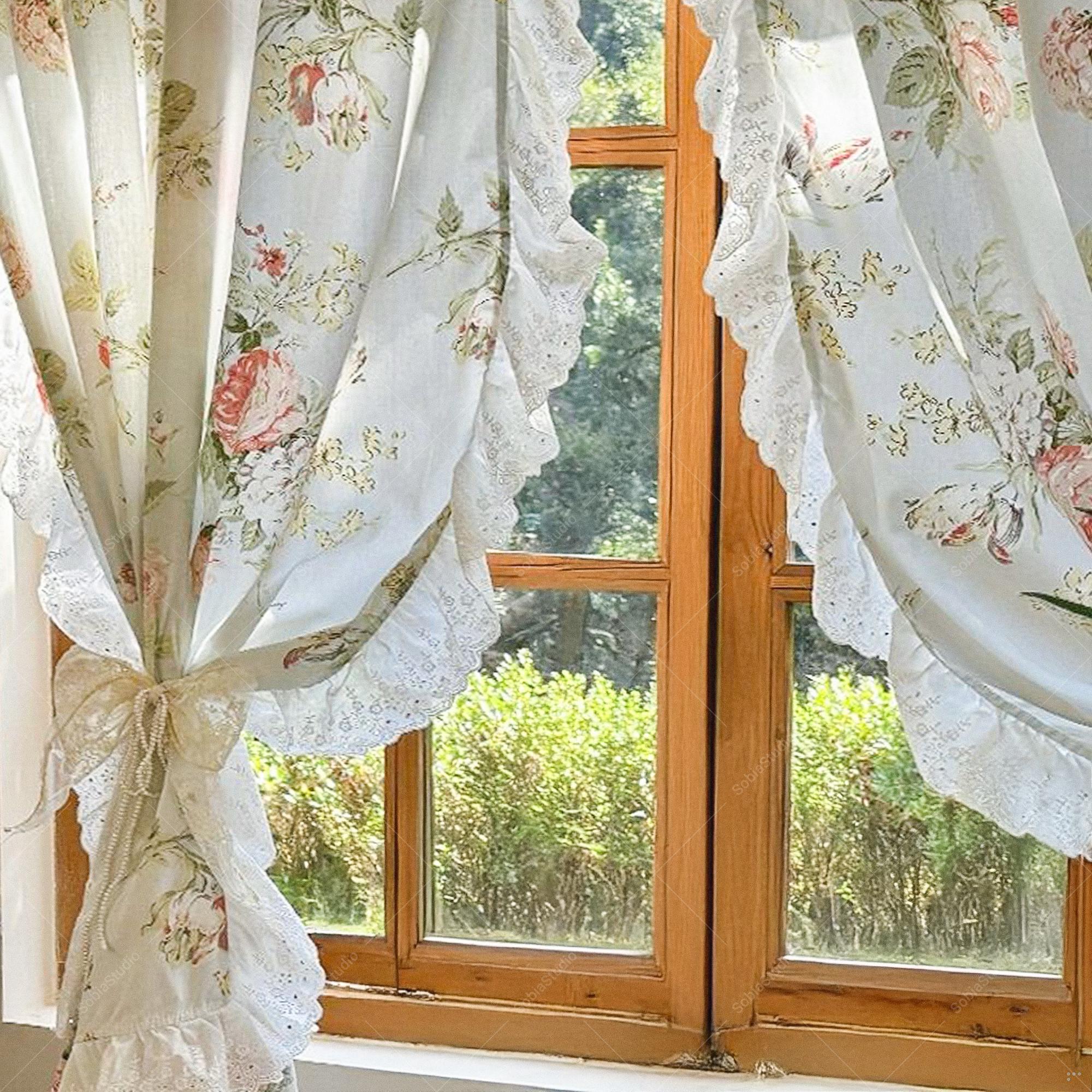 Floral Rose Curtain: Shabby Chic Cotton Window Treatments - Etsy