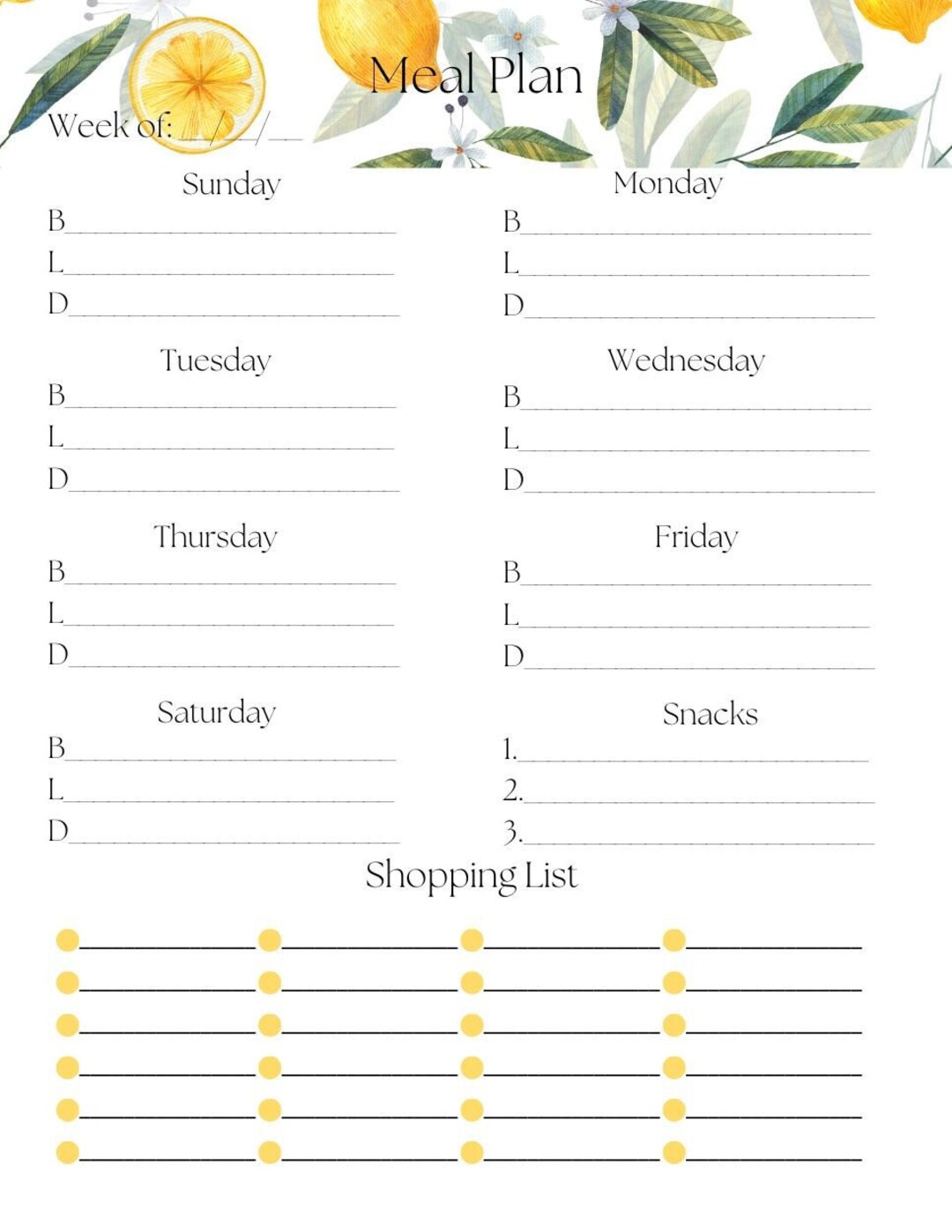 Printable Meal Planner With Grocery List Weekly Meal Planning Instant ...