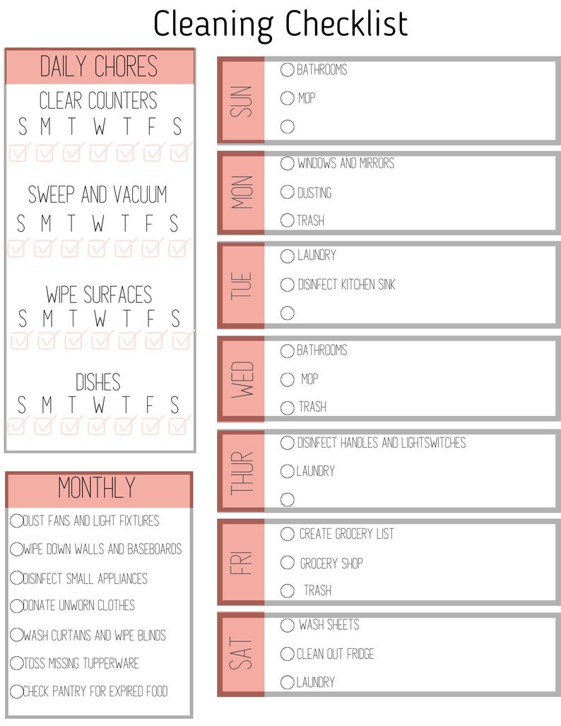 Printable Cleaning Checkist - Etsy