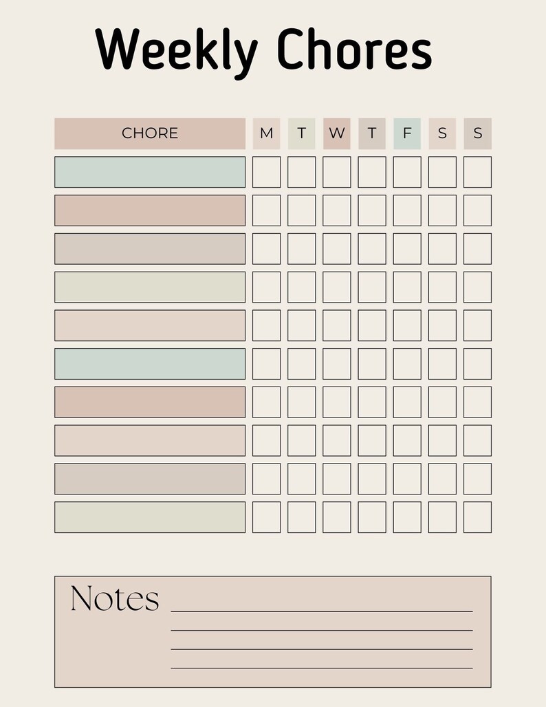 Printable Chore Chart for Kids Customizable Family Chore Tracker ...