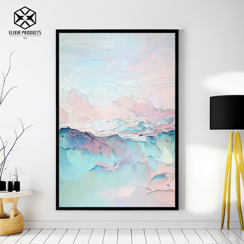 Pink Abstract Ocean Sunset Print: Minimalist Impasto Landscape (digital ...
