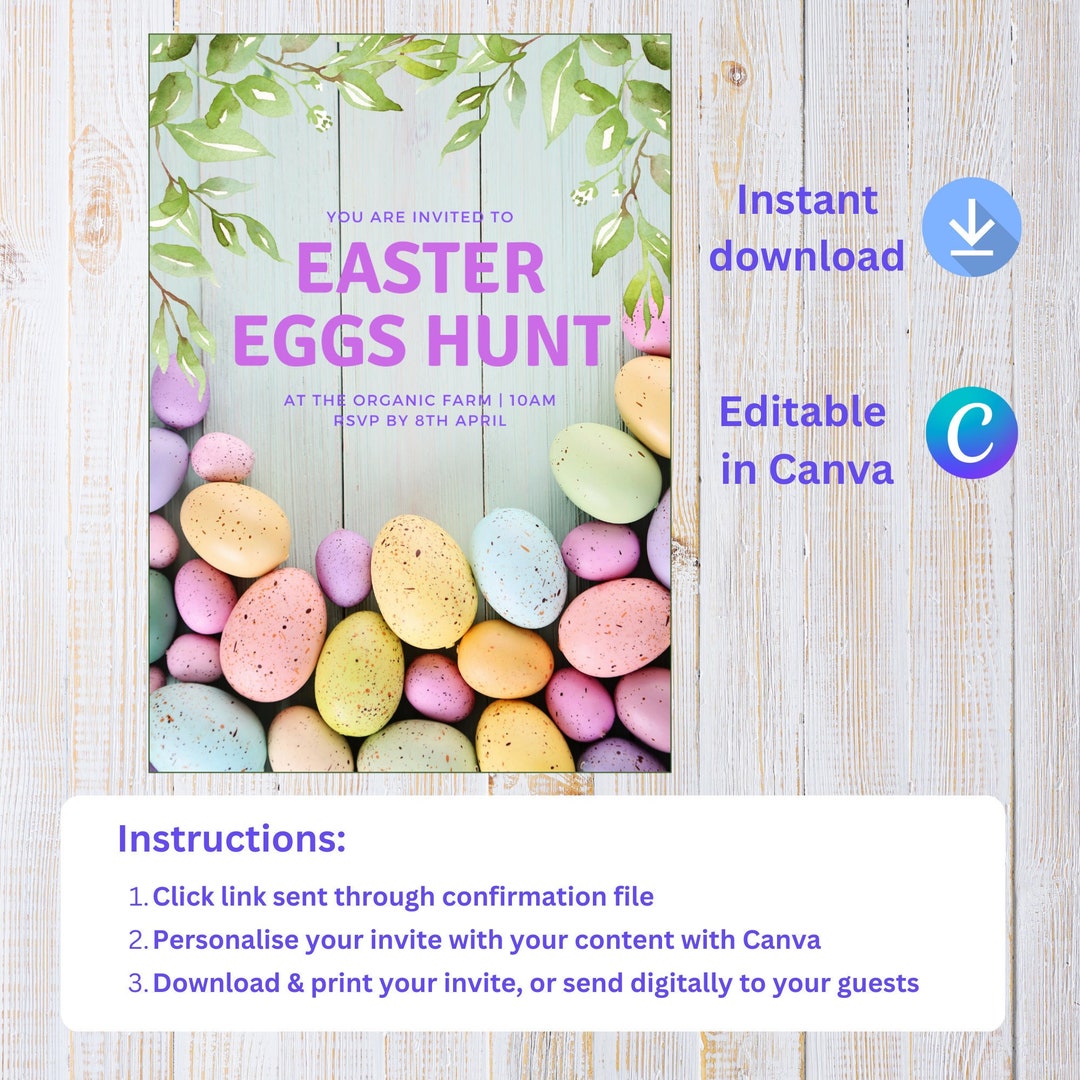 EDITABLE Flyer - Easter Eggs Hunt Invite , Easter Brunch, Multicolour ...