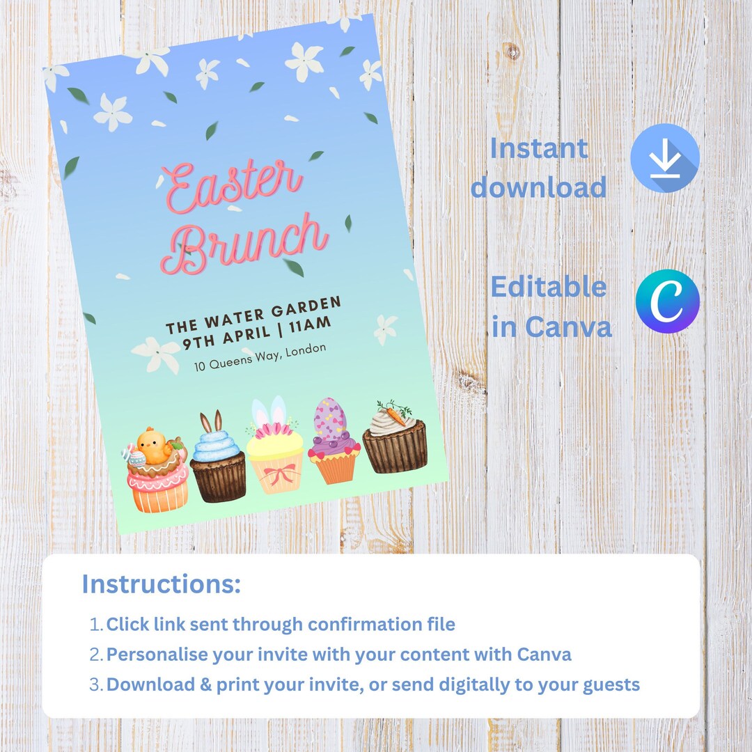 EDITABLE Flyer - Easter Brunch Invite, Cupcake Brunch, Birthday Brunch ...