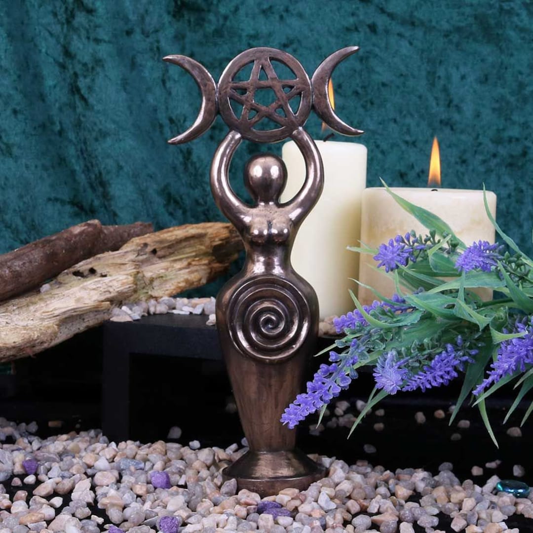 Triple Moon Goddess Idol Deity Spiral Tree of Life Altar Figurine ...