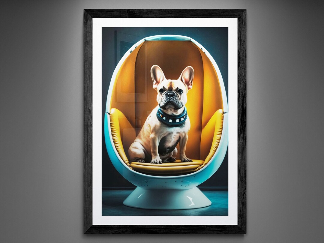 Frenchie Bulldog in Atomic Mid Century Modern Chair AI Giclee Art Print ...