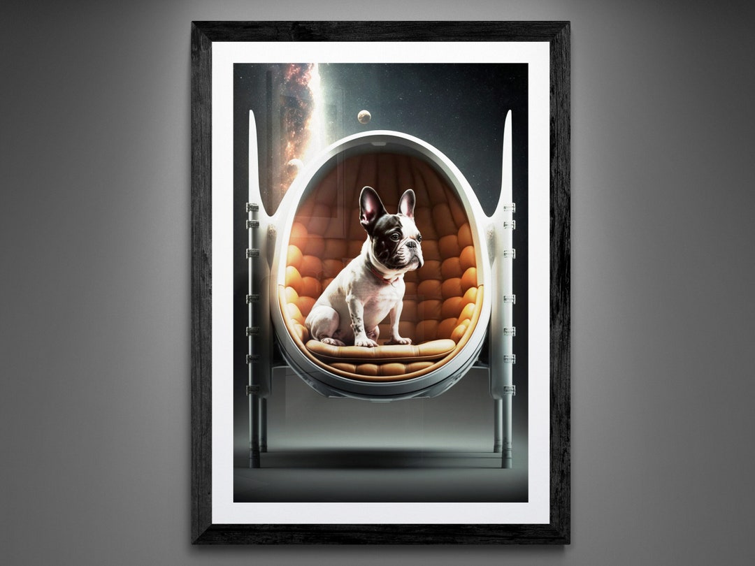 Frenchie Bulldog in Atomic Mid Century Modern Chair AI Giclee Art Print ...