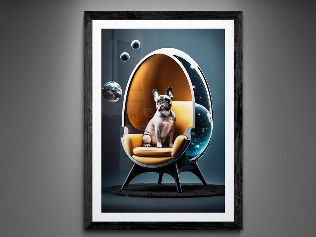 Frenchie Bulldog in Atomic Mid Century Modern Chair AI Giclee Art Print ...