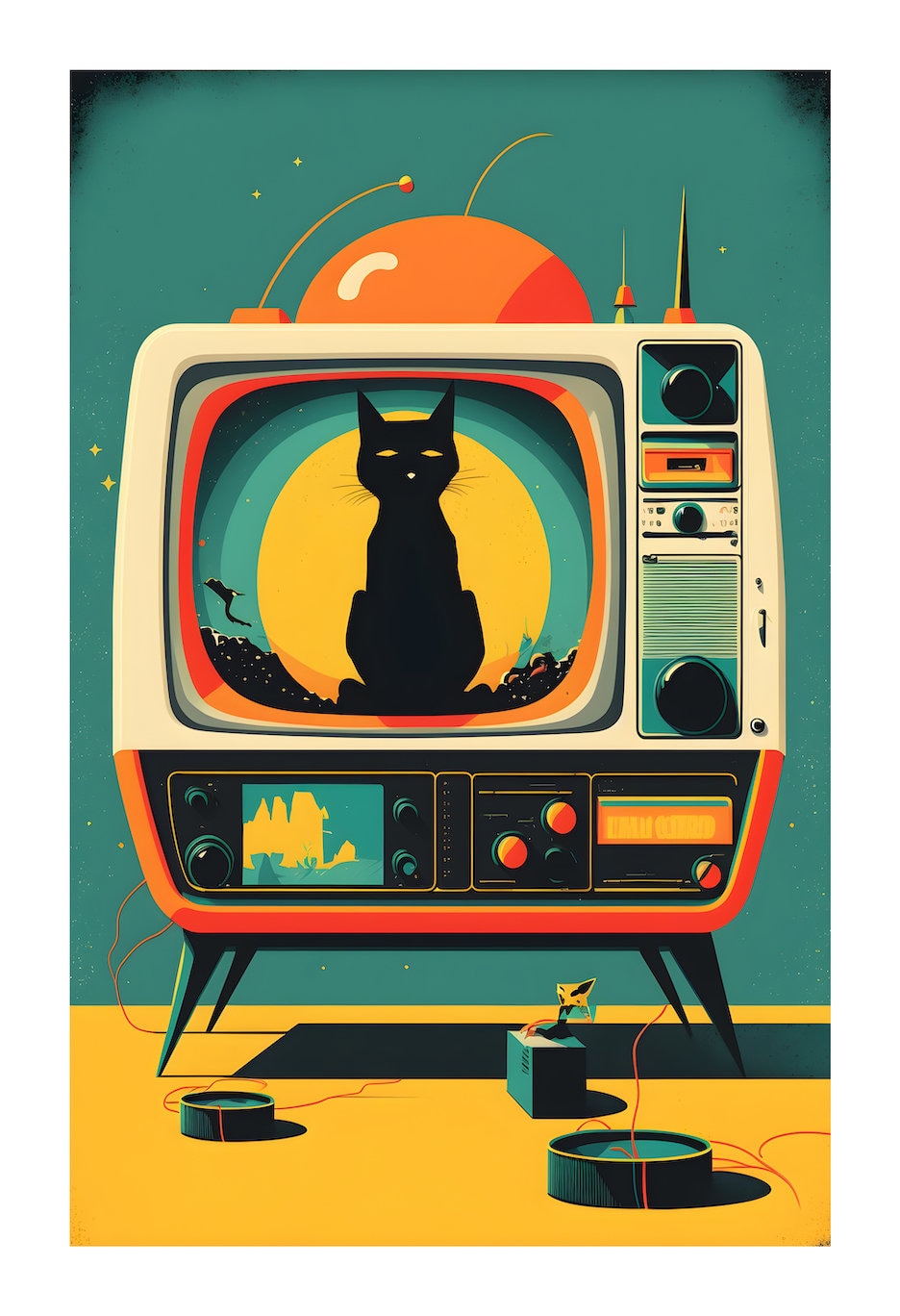 1950s Cat TV - A Mid Century Modern Atomic Age TV With a Sassy Black ...