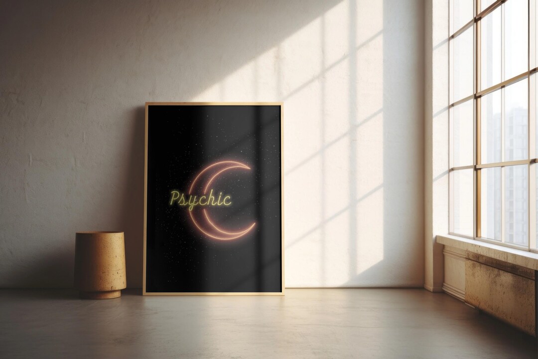 Psychic Neon Crescent Moon Poster Mystical Wall Art Neon Aesthetic ...