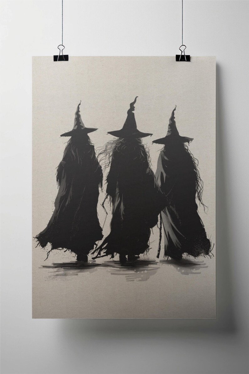 Three Witches Silhouette Poster - Gothic Vintage Wall Art - Halloween ...