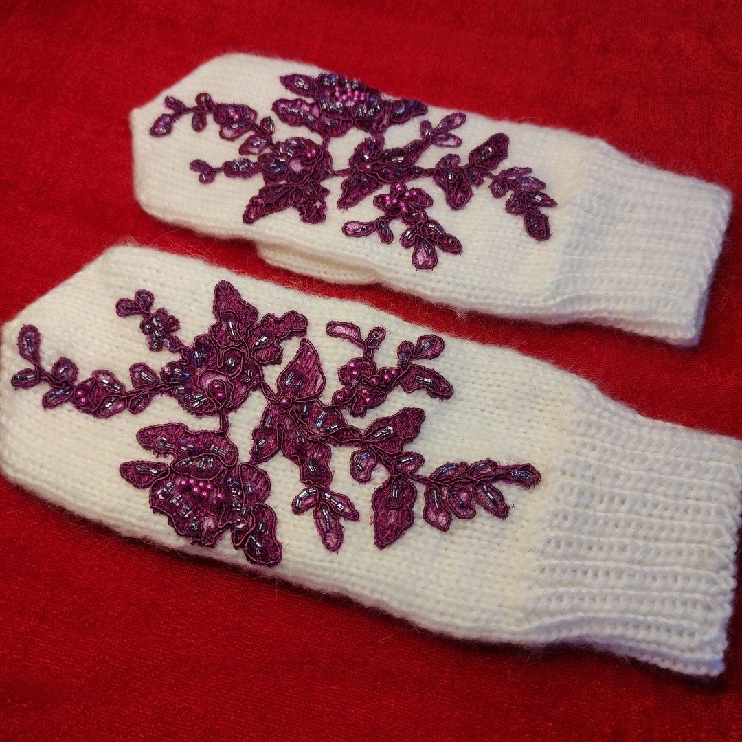 Mohair Mittens With Handmade Embroidery - Etsy