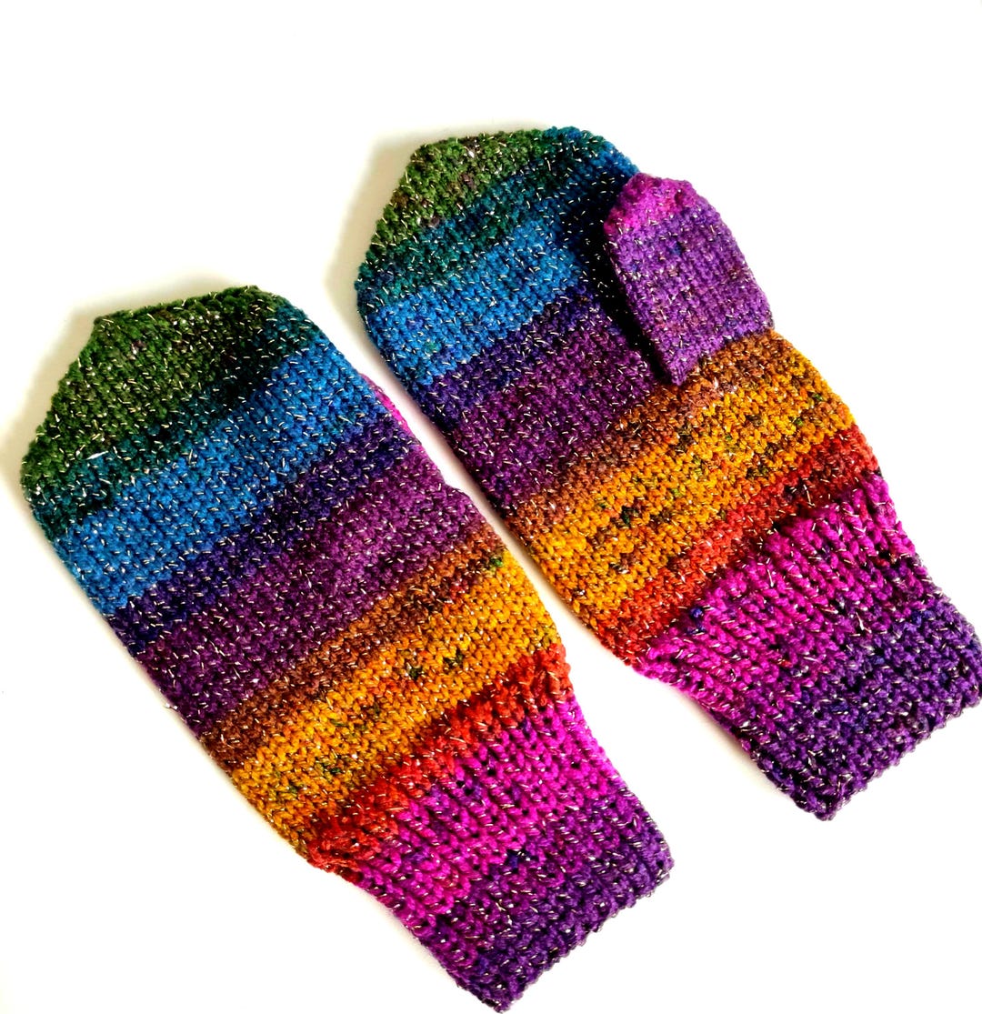 Knitted Handmade Mittens Golden Thread Mittens for the Holiday Gift for ...