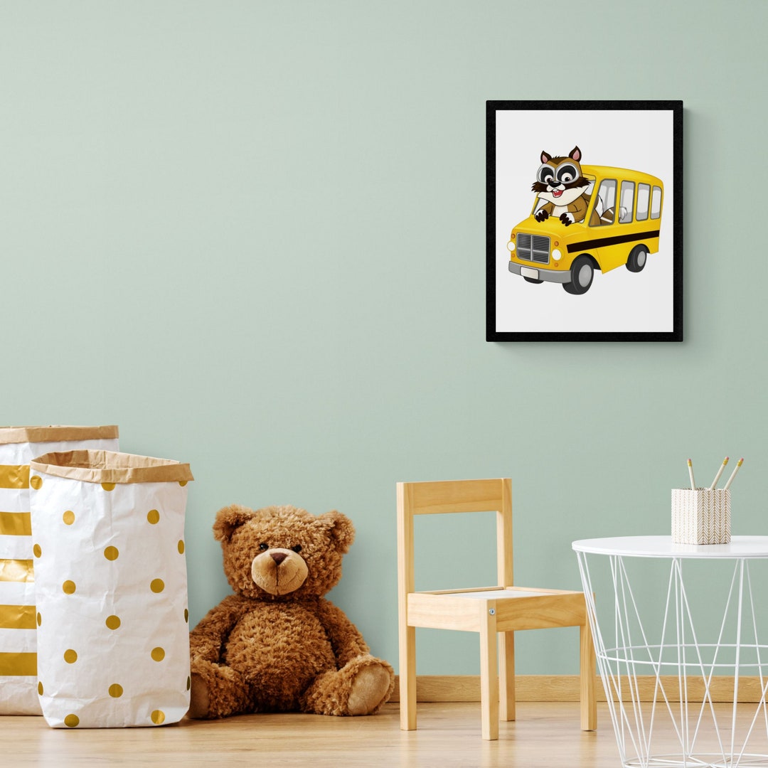Funny Racoon Driving a School Bus Boys Nursery Wall-art Print - Etsy