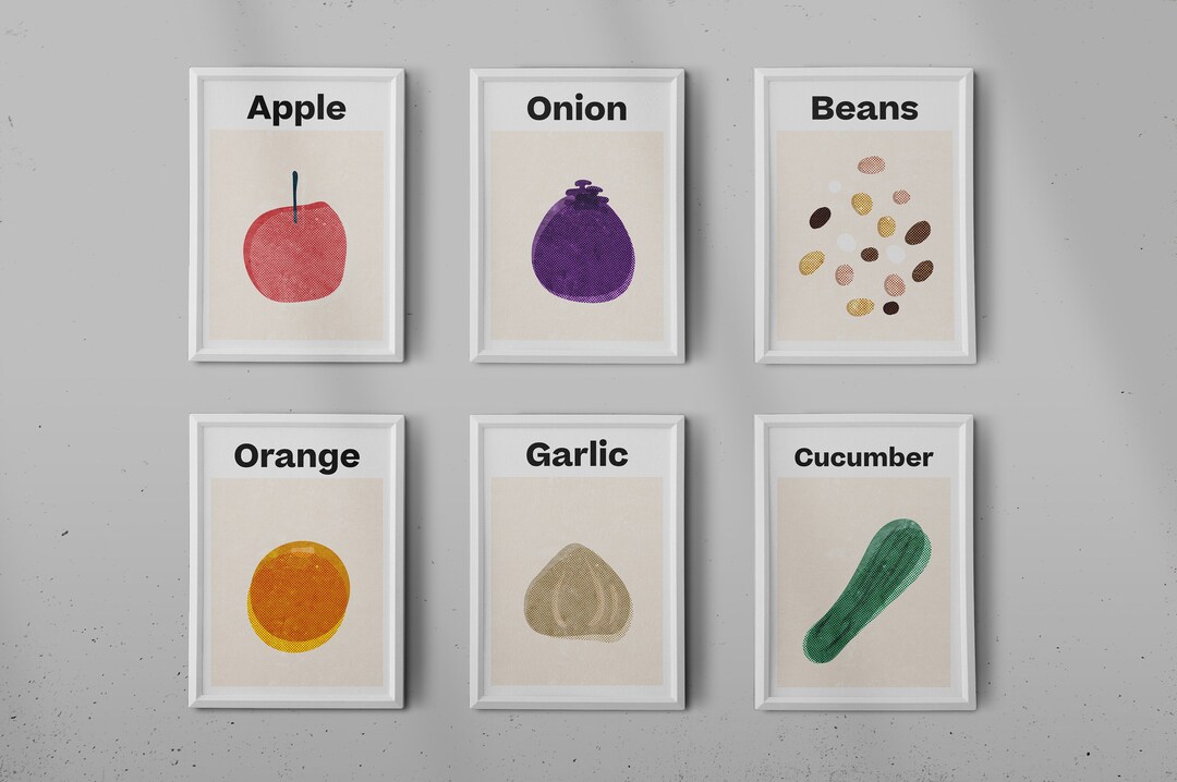Poster Set: 6 Retro Fruits Posters Kitchen Wall Dining Room Gift Idea ...
