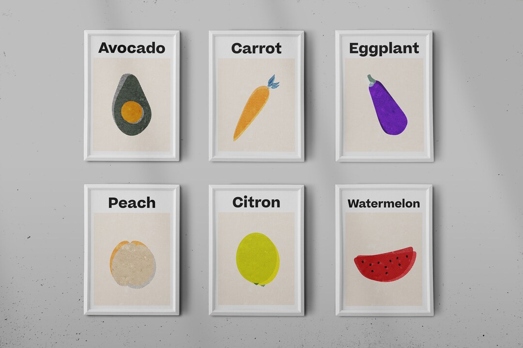 Poster Set: 6 Retro Fruits Posters, Kitchen, Wall, Dining Room, Gift ...