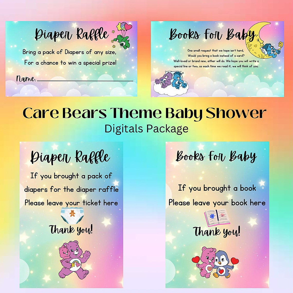 Care Bears Theme Digitals Package - Etsy