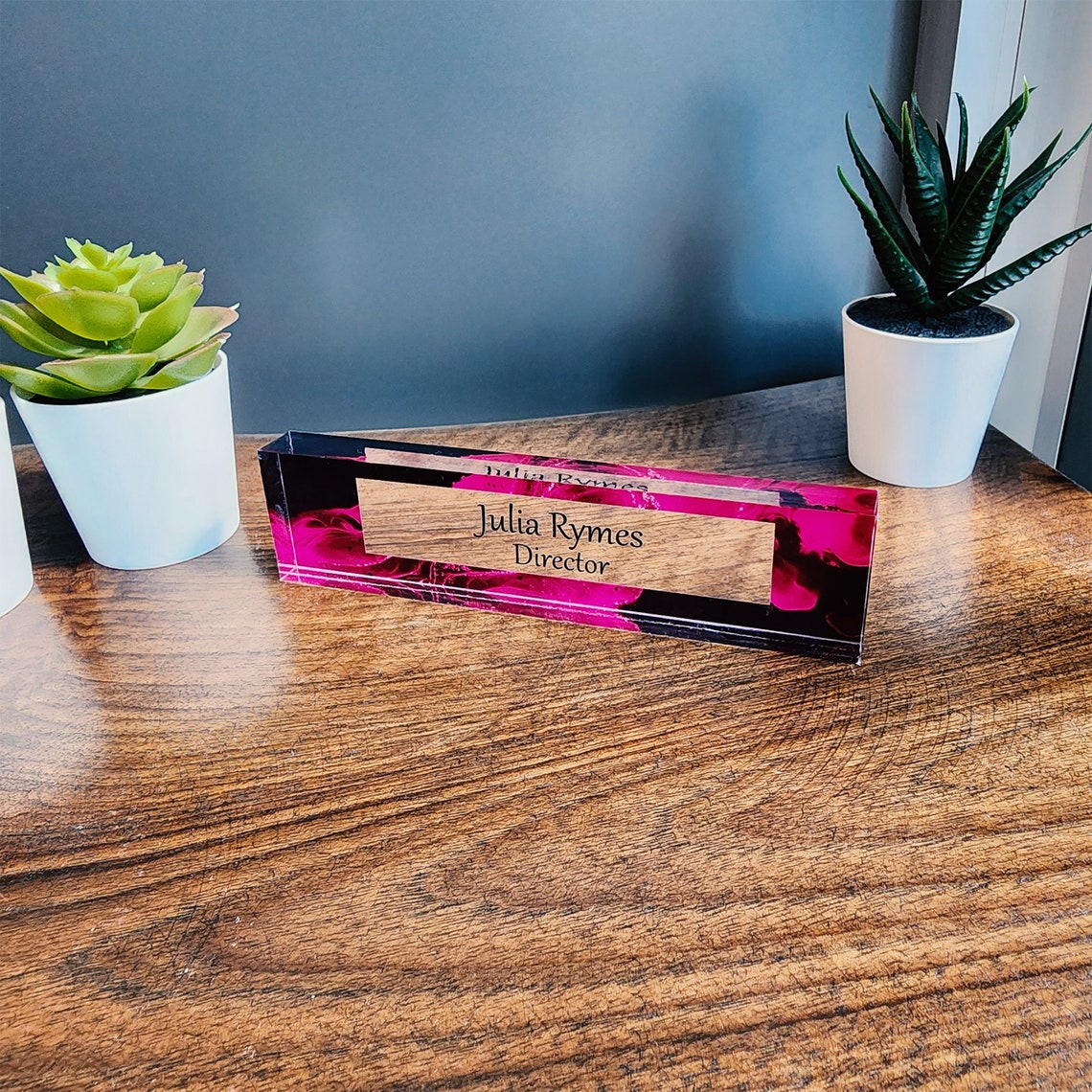 Floral Name Plate Desk, Custom Name Plate, Birth Flower Name Plate ...