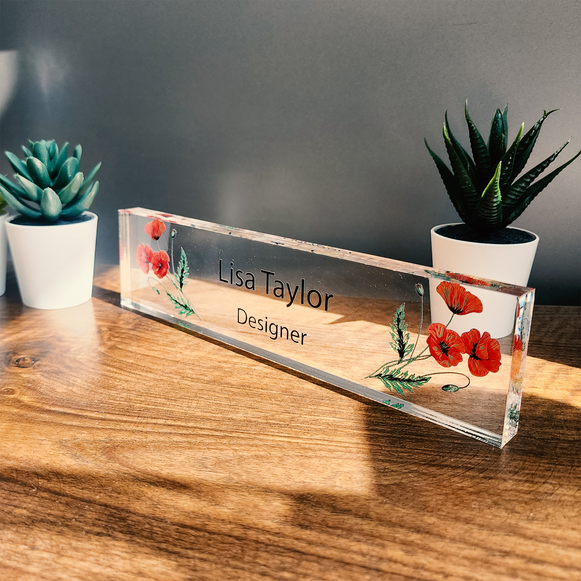 Custom Name Plate for Desk, Personalized Office Sign, Blue Acrylic Desk ...