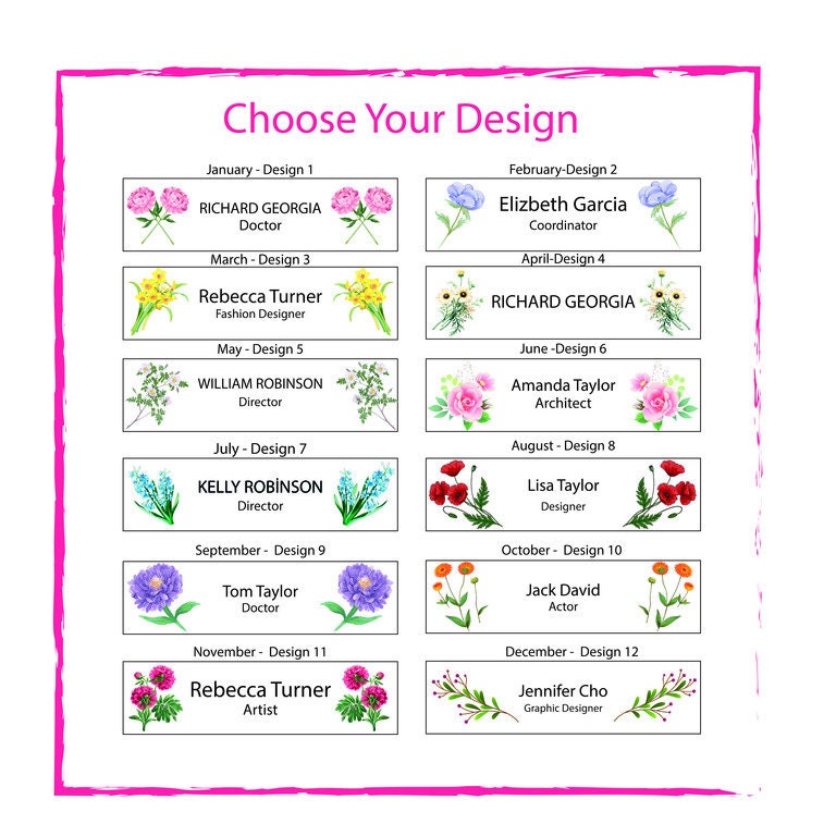 Floral Name Plate Desk, Custom Name Plate, Birth Flower Name Plate ...