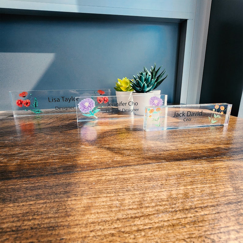 Custom Name Plate for Desk, Personalized Office Sign, Blue Acrylic Desk ...