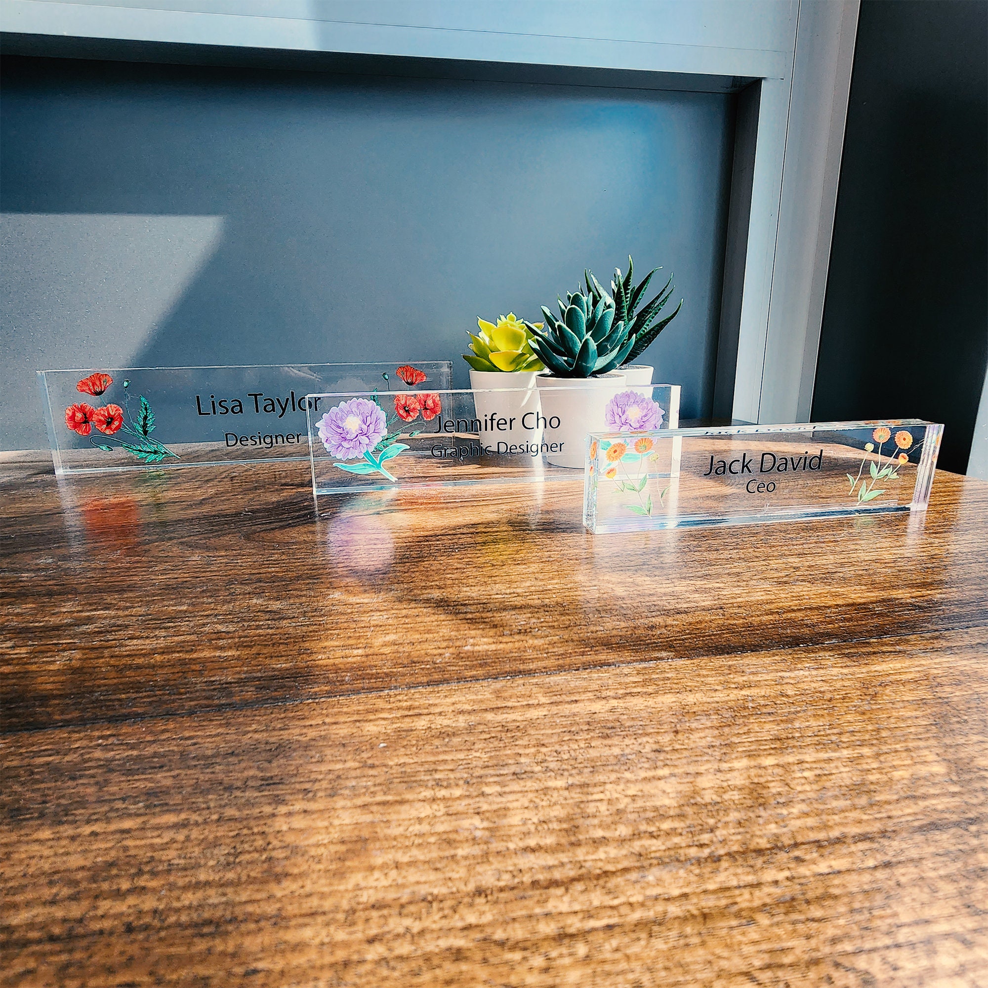 Custom Name Plate for Desk, Personalized Office Sign, Blue Acrylic Desk ...