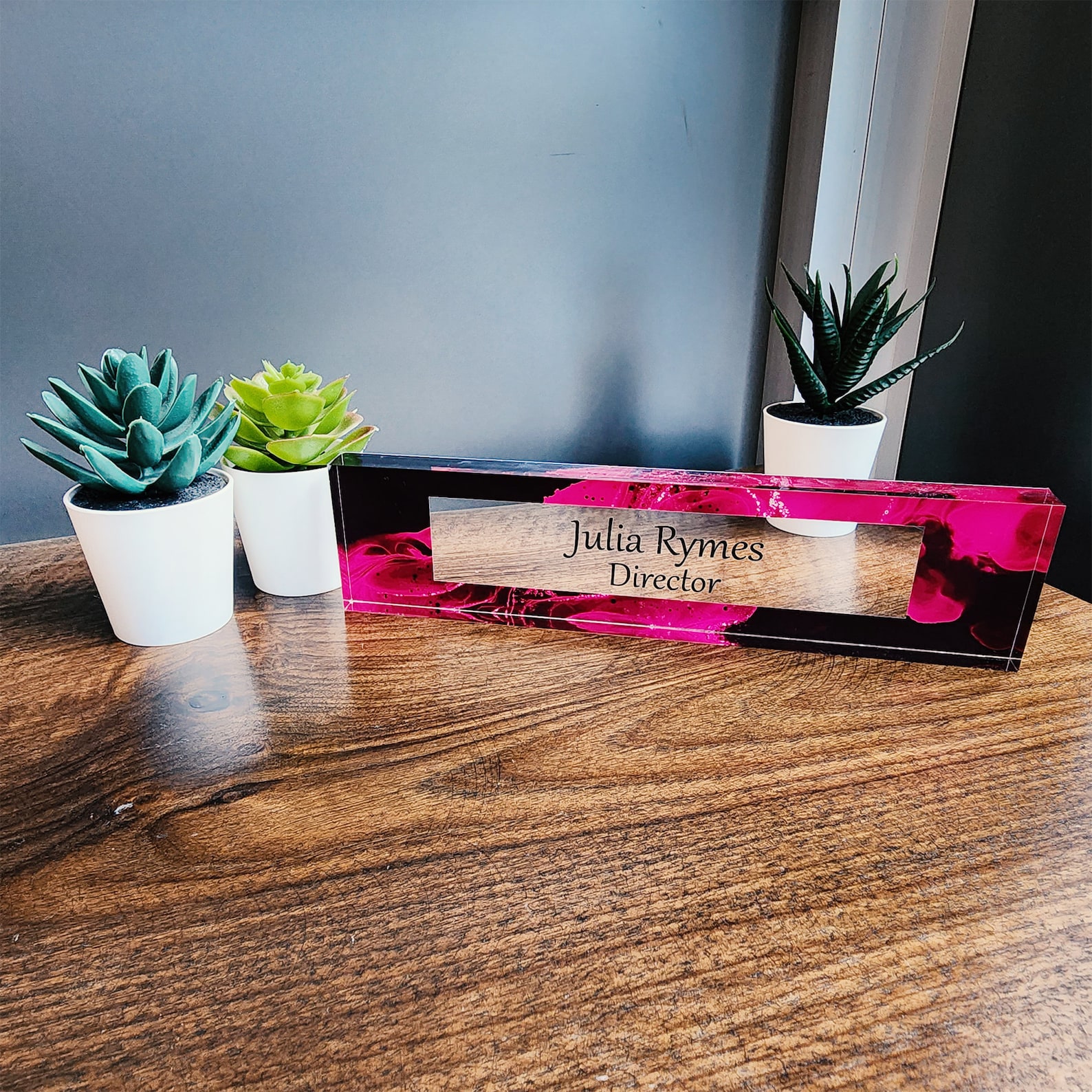 Floral Name Plate Desk, Custom Name Plate, Birth Flower Name Plate ...