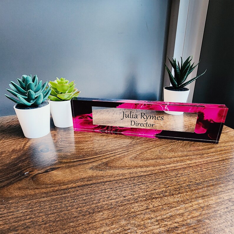 Floral Name Plate Desk, Custom Name Plate, Birth Flower Name Plate ...