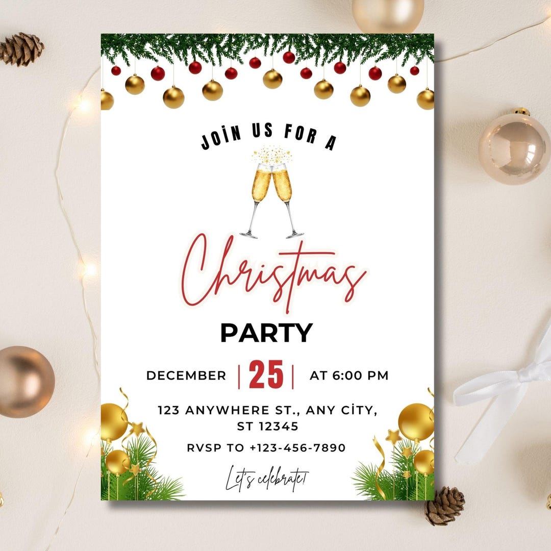 Editable Christmas Party Invitation, Editable Canva Template (digital ...