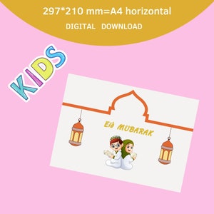 Eid Card Kids, Printable Eid Card for Kids, Gift , Digital Printable ...
