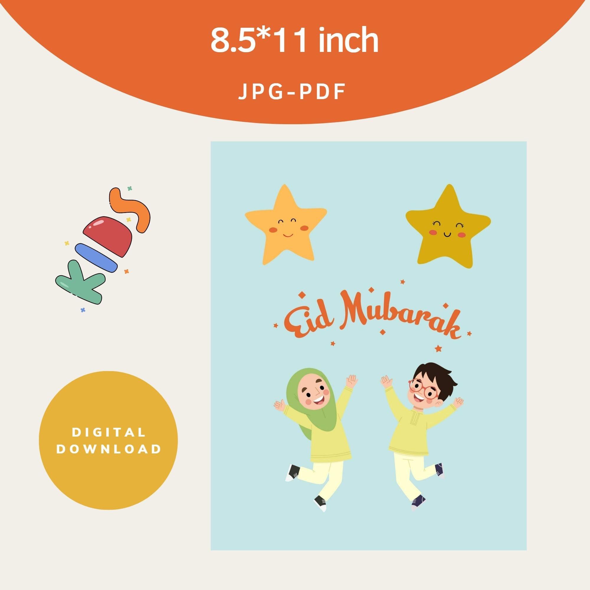 Eid Card Kids, Printable Eid Card for Kids, Gift , Digital Printable ...