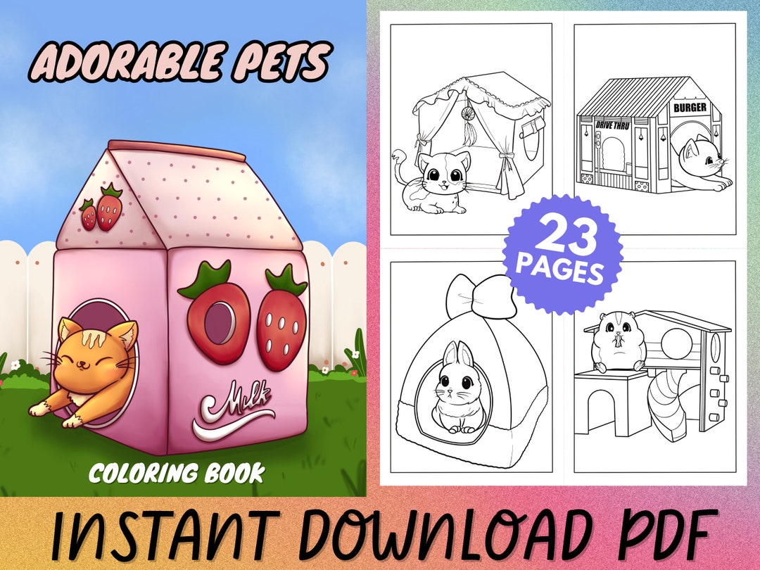 Adorable Pets Coloring Book, Domestic Pets Coloring Pages, Printable ...