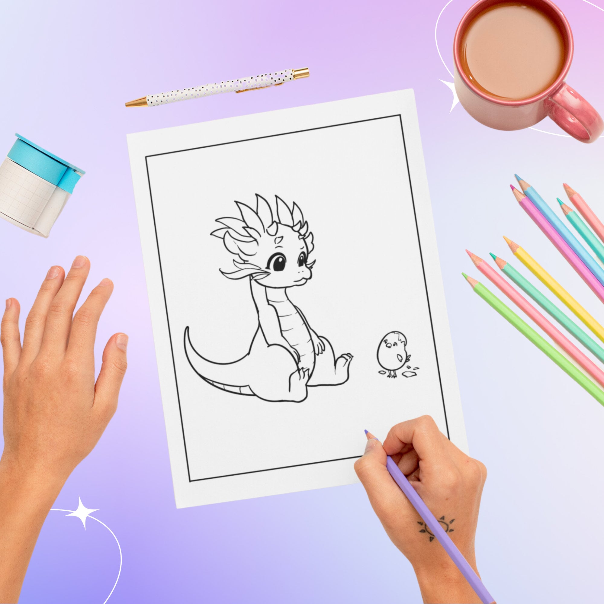 Cute Dragons With Adorable Pets Coloring Book, Animals Friends Coloring Pages, Printable PDF ...