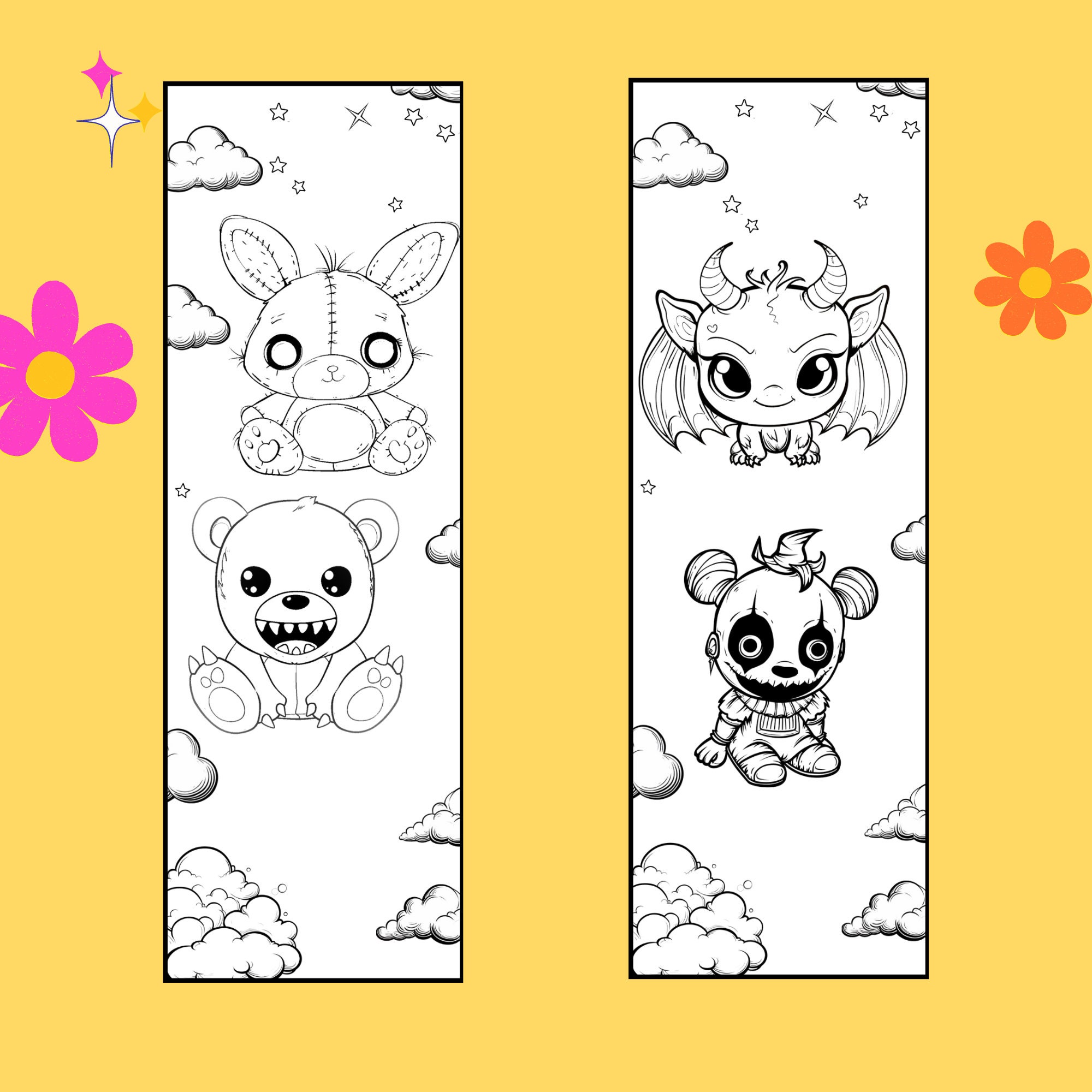 Creepy Cute Coloring Bookmarks, Printable Halloween Bookmarks to Color ...