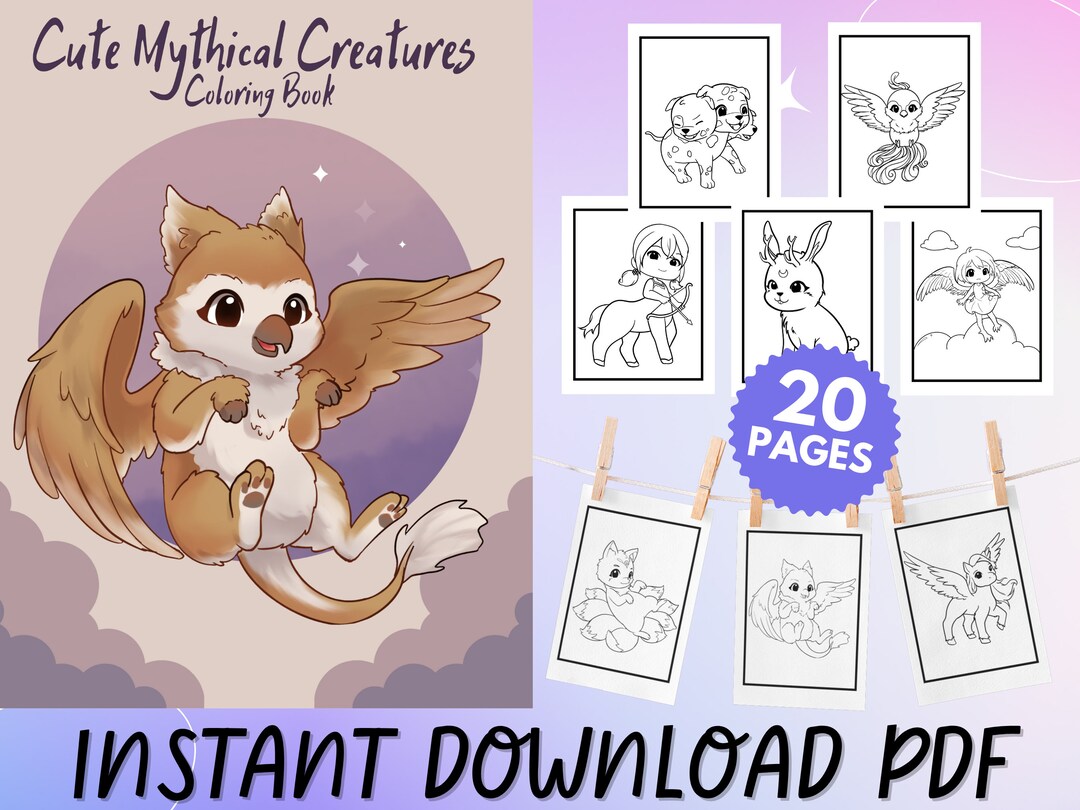 Cute Mythical Creatures Coloring Book, Fantasy Animals and Beast ...
