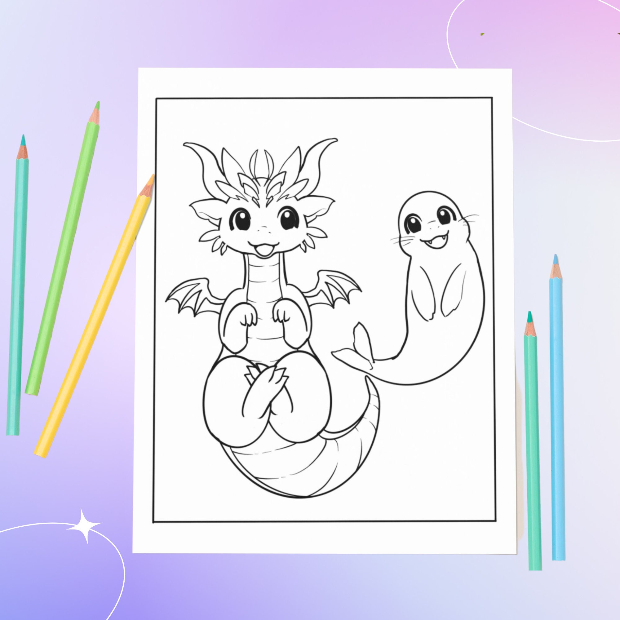 Cute Dragons With Adorable Pets Coloring Book, Animals Friends Coloring ...