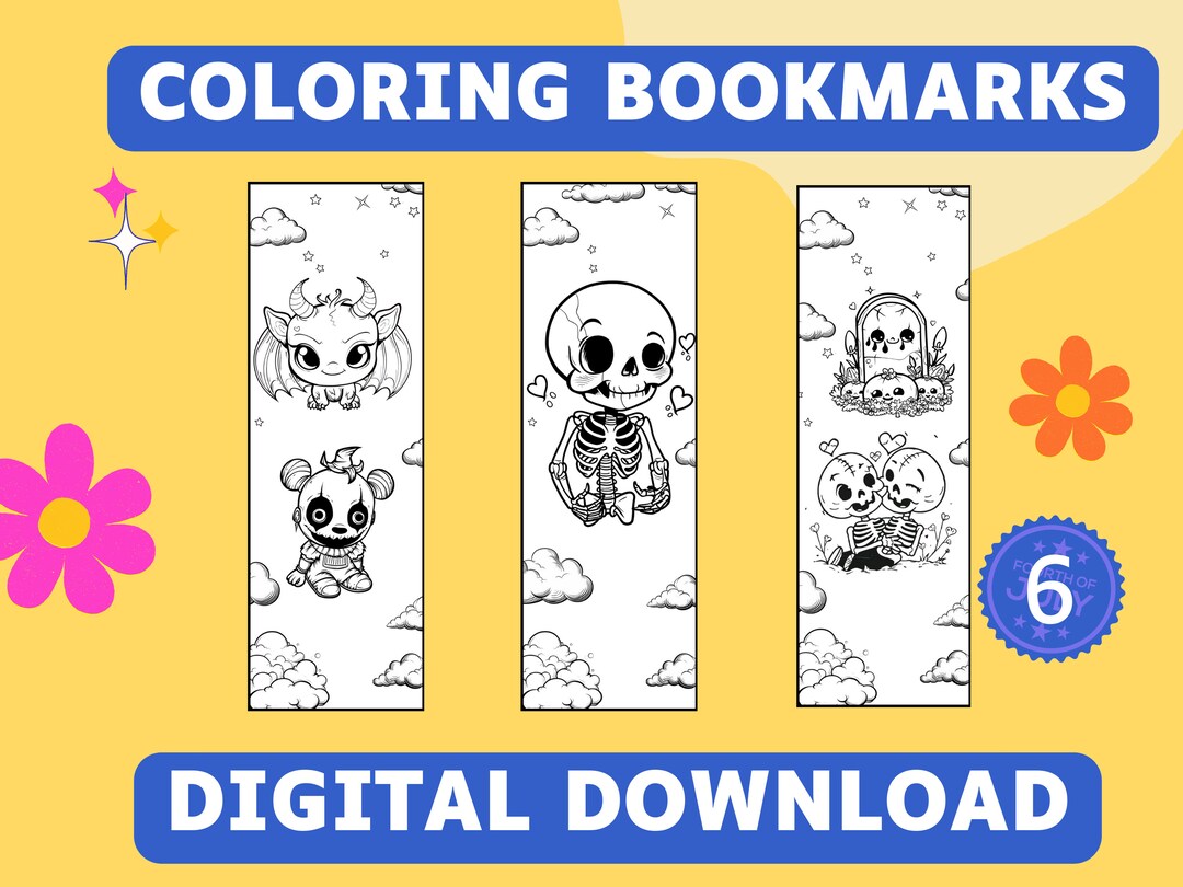 Creepy Cute Coloring Bookmarks, Printable Halloween Bookmarks to Color ...