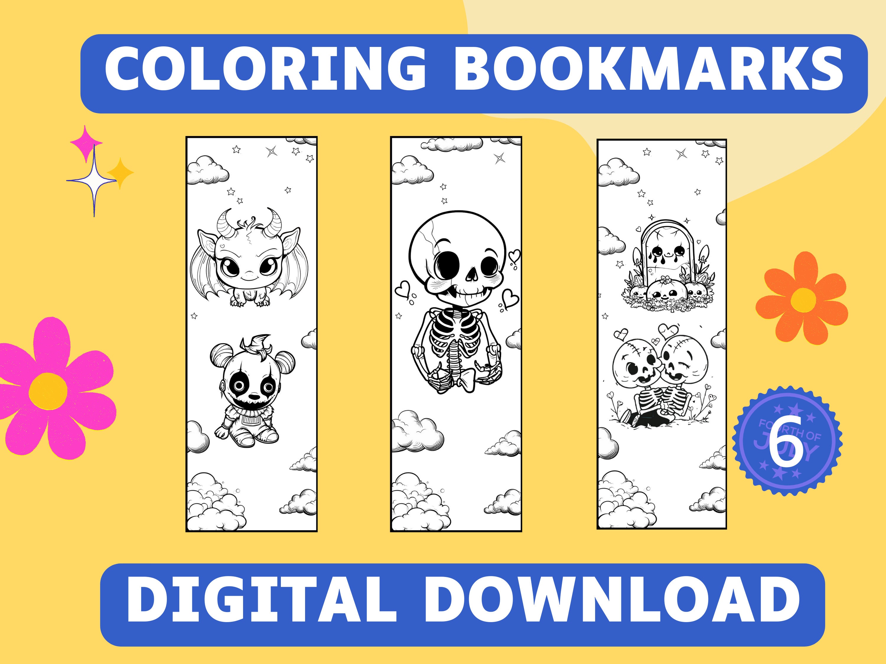 Creepy Cute Coloring Bookmarks, Printable Halloween Bookmarks to Color ...