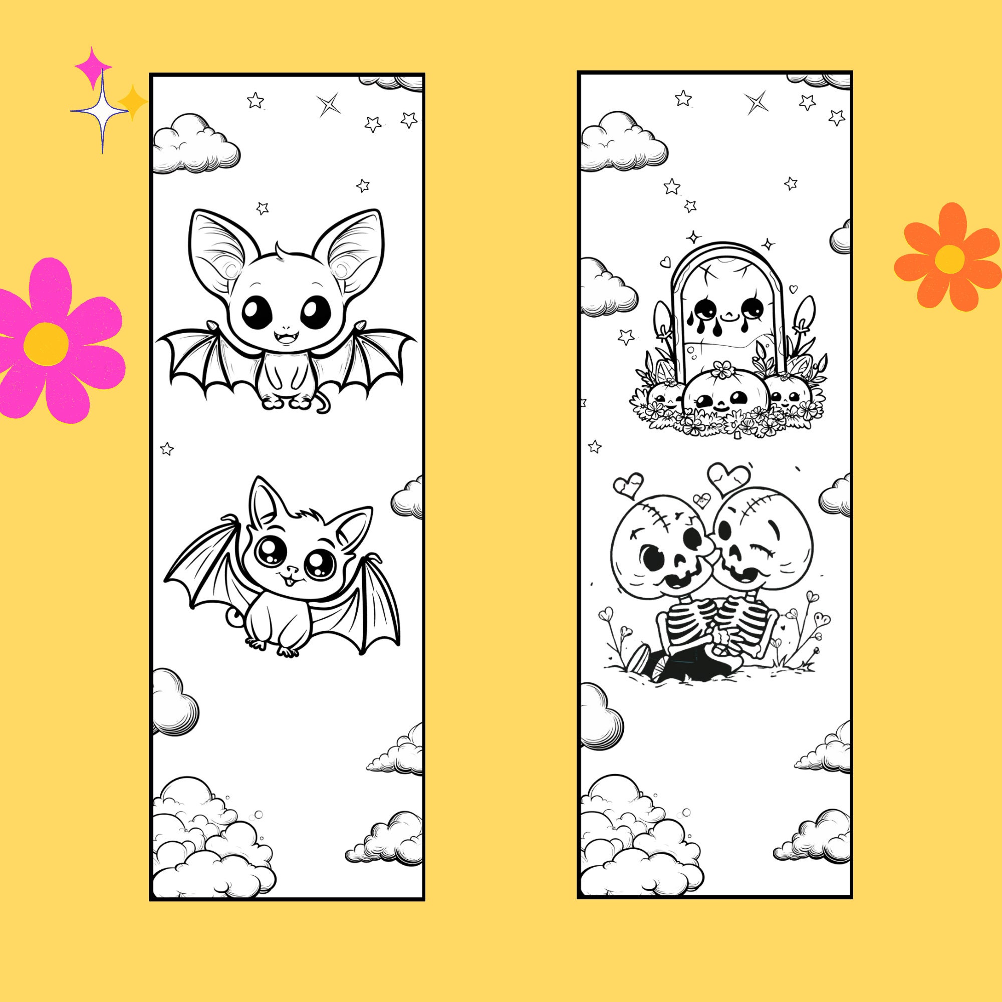 Creepy Cute Coloring Bookmarks, Printable Halloween Bookmarks to Color ...