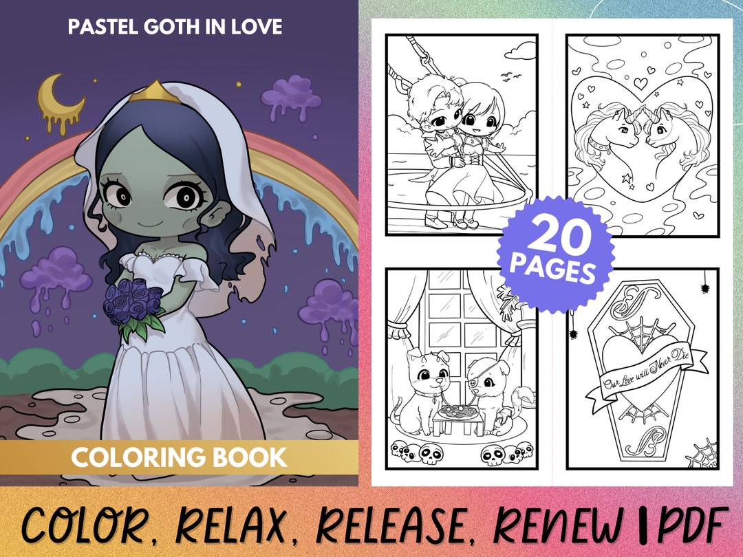 Pastel Goth in Love Coloring Book for Adults, Creepy Kawaii Lovely ...