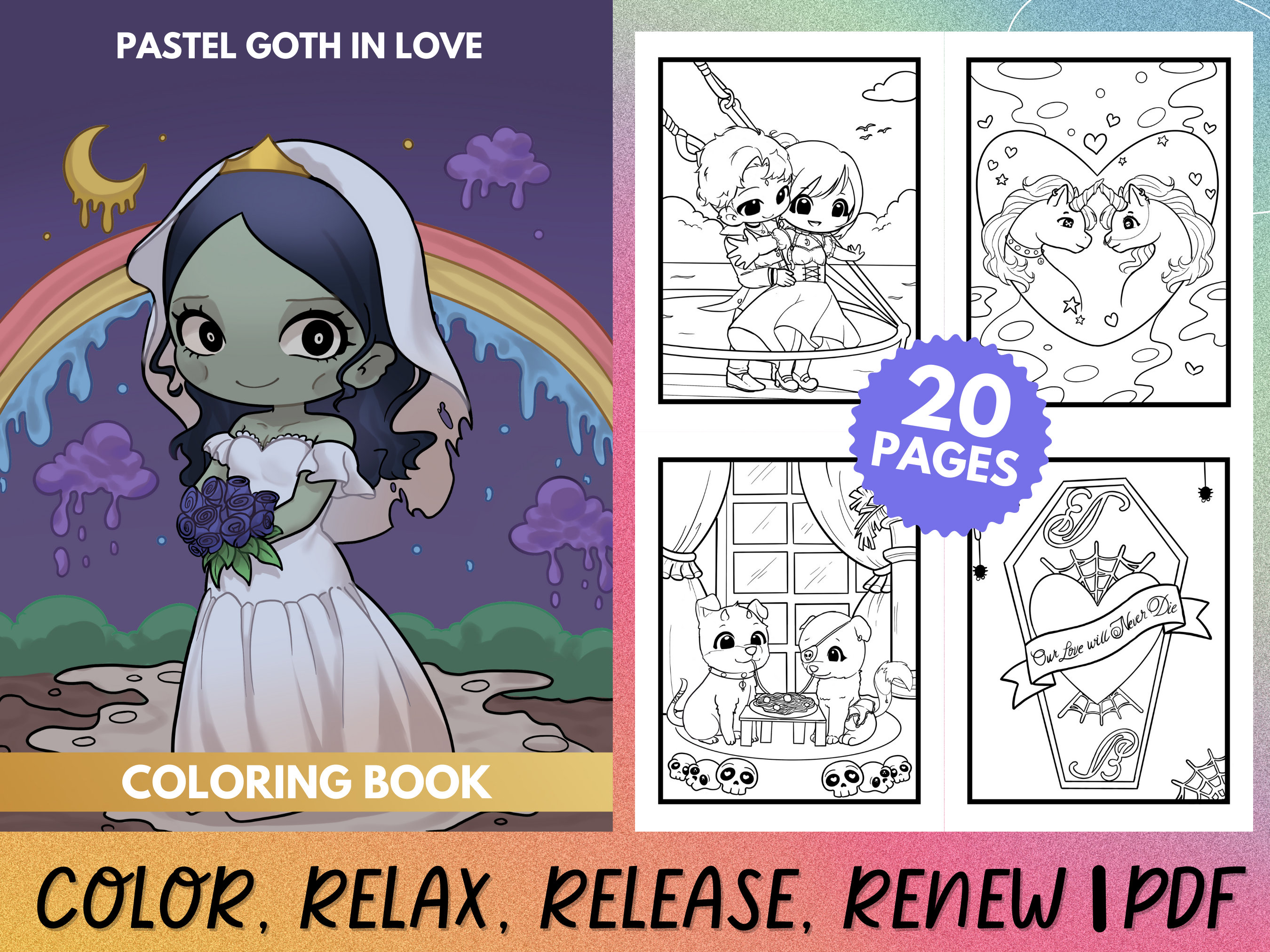 Pastel Goth in Love Coloring Book for Adults, Creepy Kawaii Lovely ...