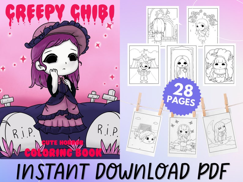 Creepy Chibi Cute Horror Coloring Book, Kawaii Horror Spooky Gothic ...