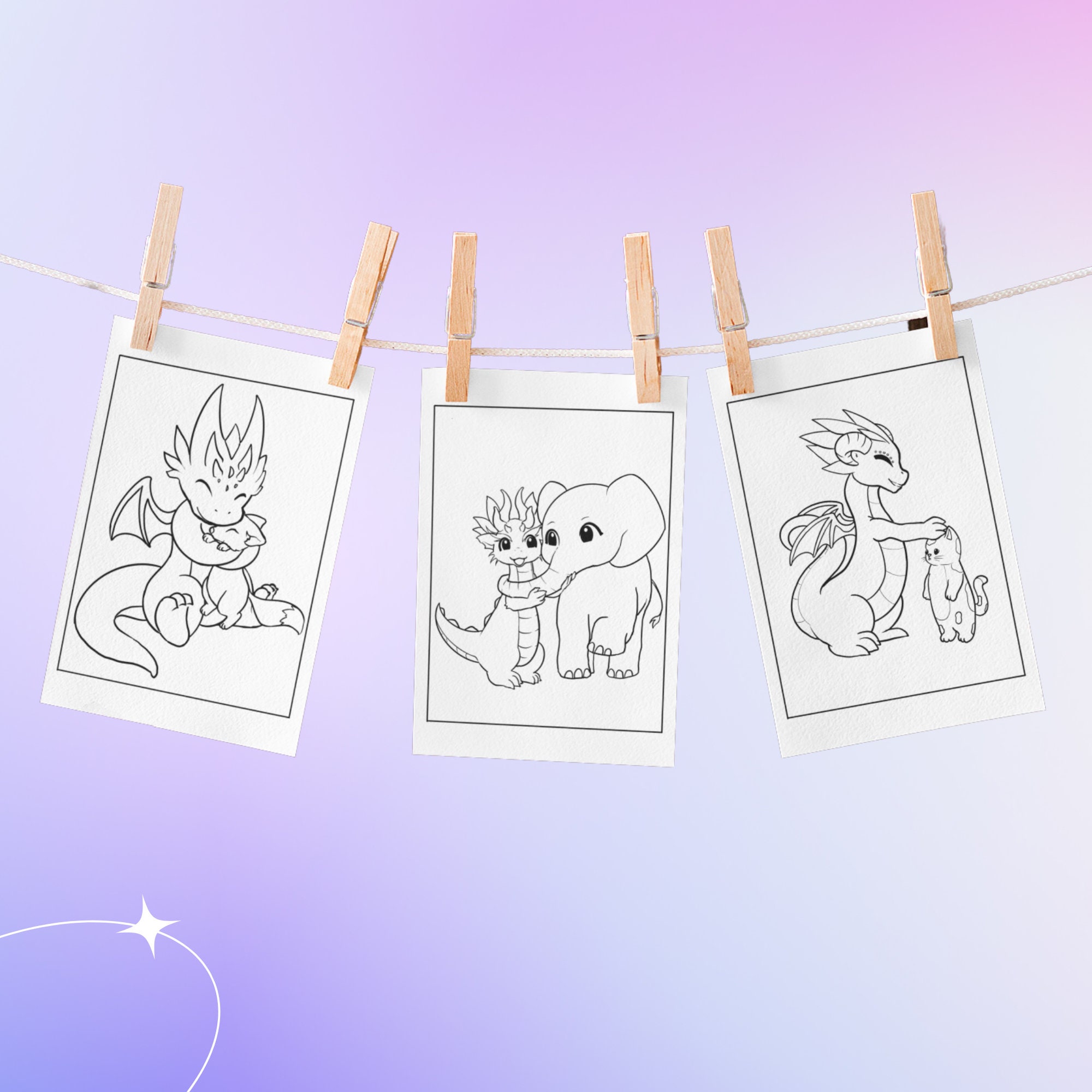 Cute Dragons With Adorable Pets Coloring Book, Animals Friends Coloring ...