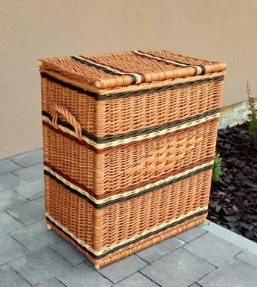 Large Rectangular Wicker Basket With Lid, Wicker Toy Storage, Natural ...