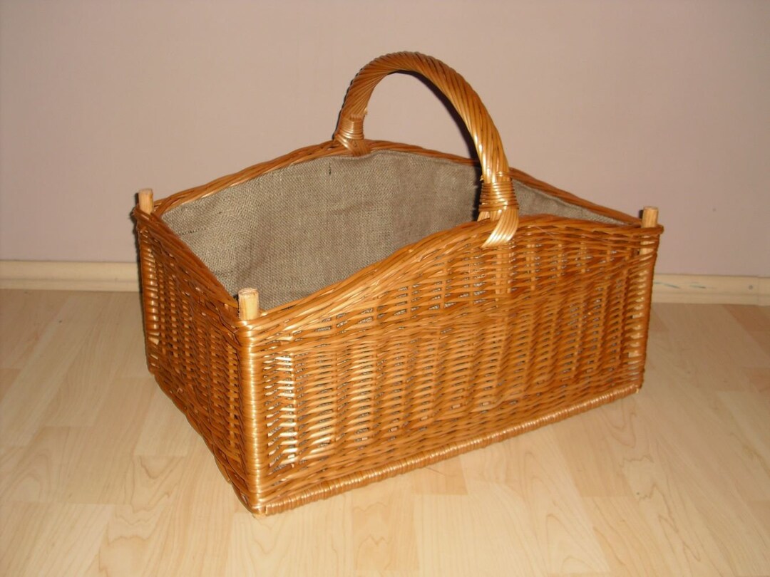 Padded Wicker Basket, Large Basket With Jute Insert for Wood Storage ...