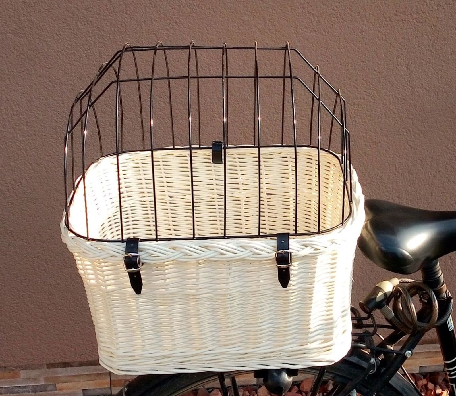 Handmade Wicker Bike Basket for a Dog Carrier in Whitecolor With a Pillow Transport Basket ...