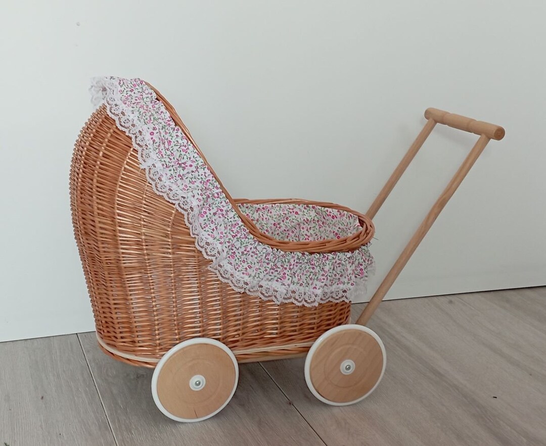 Wicker Pram for Dolls, First Toy for Toddler Girl, Doll Stroller Made ...